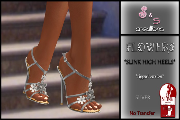 Second Life Marketplace Slink High Heels Flowers Pair Silver
