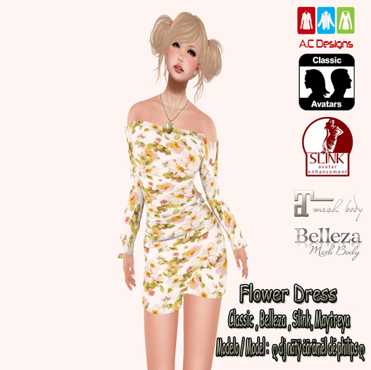 Second Life Marketplace - Flower Dress CLASSIC , BELLEZA , SLINK , MAYTREYA