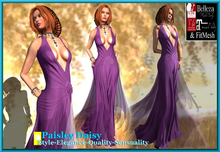Second Life Marketplace Paisley Daisy Captivating Enigma Gown Purple
