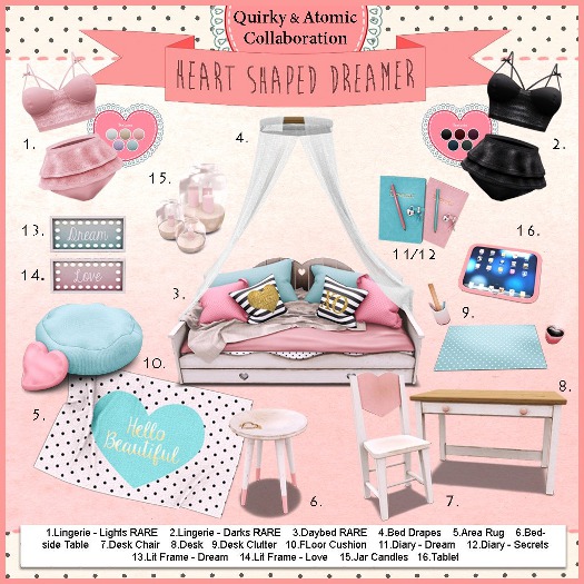 Second Life Marketplace Heart Shaped Dreamer Gacha Bedside Table 1960