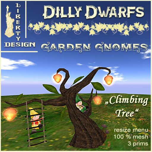 Second Life Marketplace - LD Garden Gnomes "Climbing Tree" mesh TV (boxed)