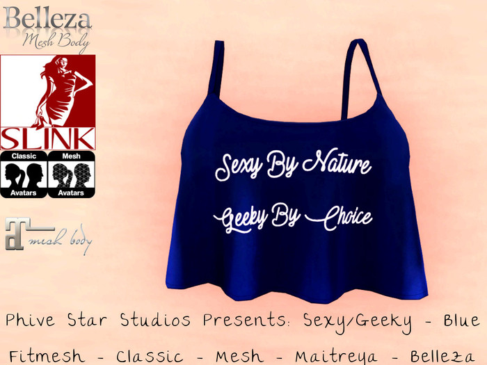 Second Life Marketplace Sexy Geeky Fitmesh Flared Crop Top Blue