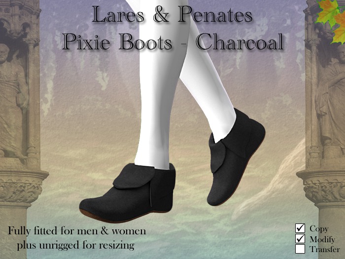 Second Life Marketplace - [L&P] Pixie Boots - Charcoal