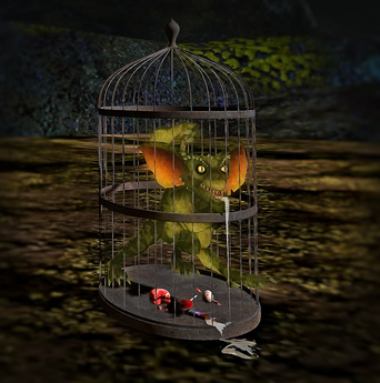 Second Life Marketplace - Caged Gremlin ~ Halloween Décor
