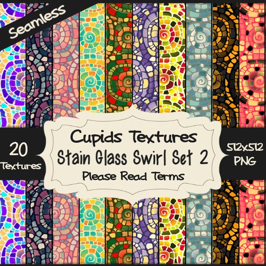 Second Life Marketplace - *Cupids Textures * 20 STAIN GLASS SWIRL SET 2