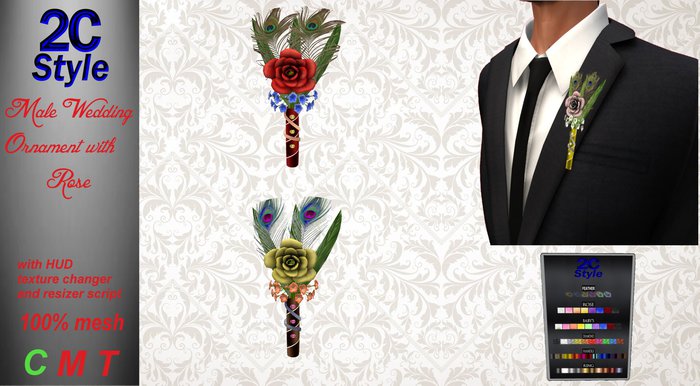 Second Life Marketplace - 2C STYLE--Male Wedding Ornament with Rose