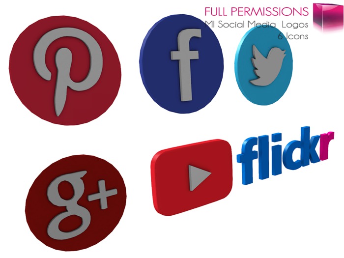 Second Life Marketplace - Full Perm Mesh MI 3D Social Media Icons Logos