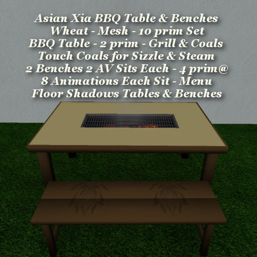 Second Life Marketplace - Asian Xia BBQ Table & Benches Wheat