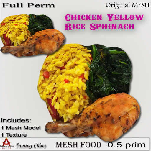 Second Life Marketplace - Full Perm Chicken Yellow Rice Sphinach