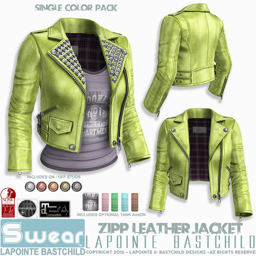 Second Life Marketplace - Leather Jacket - Zipp Leather Jacket - BUD GREEN