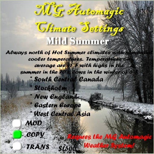 Second Life Marketplace - MG Automagic Climate Settings - Mild Summer