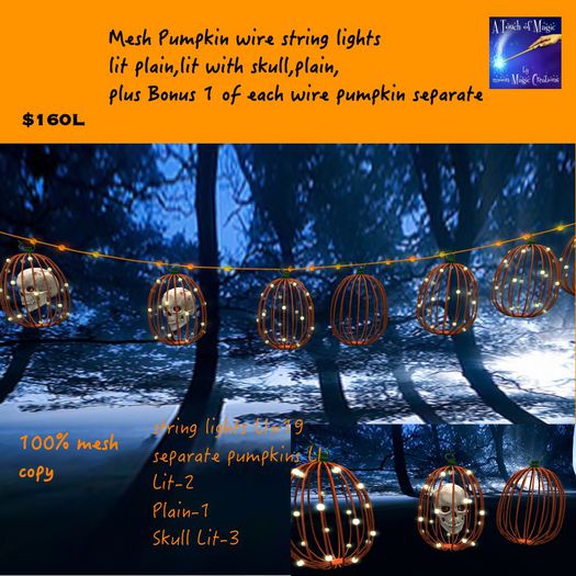 Second Life Marketplace - Pumpkin wire string lights (coffin box)