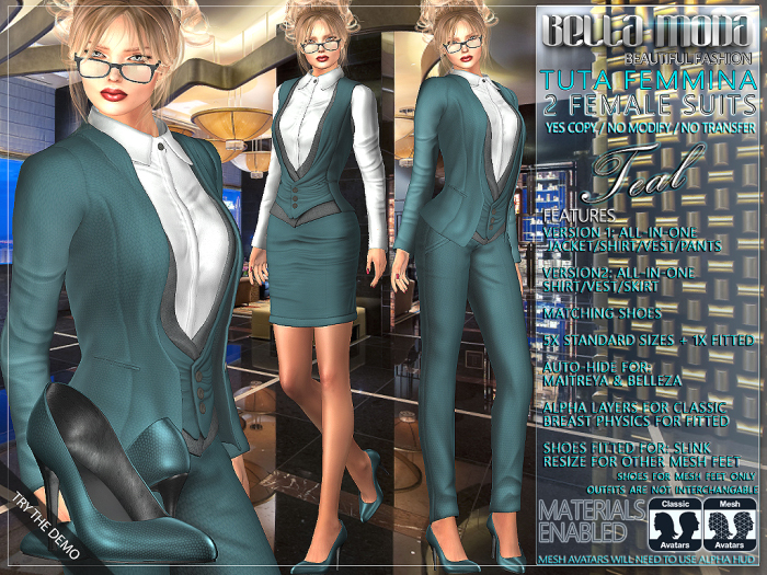 Second Life Marketplace - 50% OFF Bella Moda: Tuta Femmina Teal Female ...