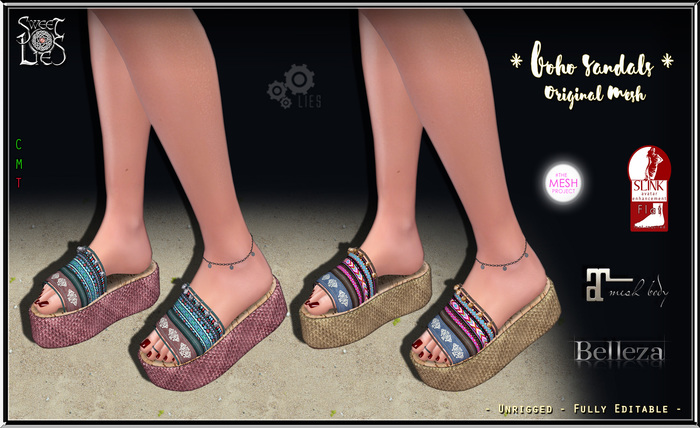 Second Life Marketplace - Boho Sandals Pack #1 - Sweet Lies Original