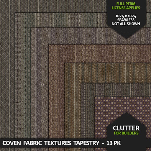 Second Life Marketplace - CLUTTER - Coven Fabric Textures Tapestry - 13-PK