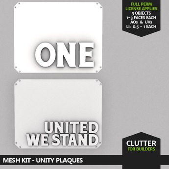 Second Life Marketplace - CLUTTER - Mesh Kit - Unity Plaques