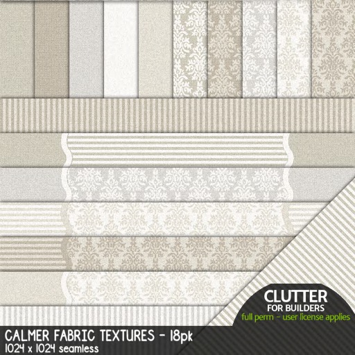 Second Life Marketplace - CLUTTER - Calmer Fabric Textures Basics - 18-pk