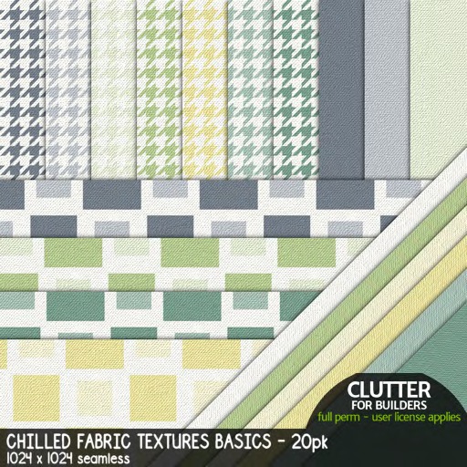 Second Life Marketplace - CLUTTER - Chilled Fabric Textures Basics - 20-pk