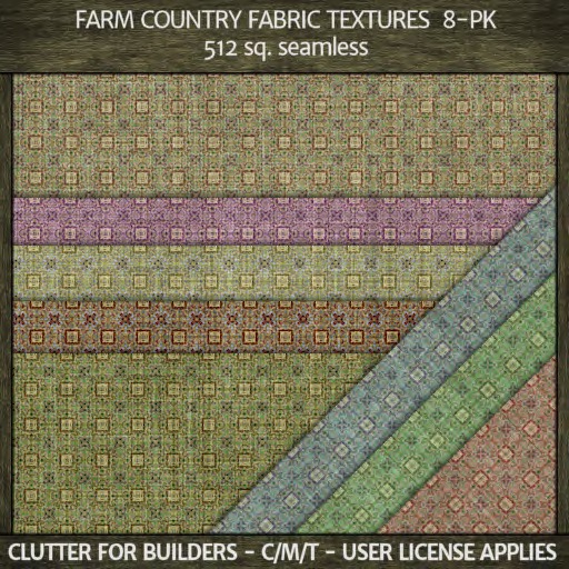 Second Life Marketplace - CLUTTER - FARM COUNTRY FABRIC TEXTURES 8-PK