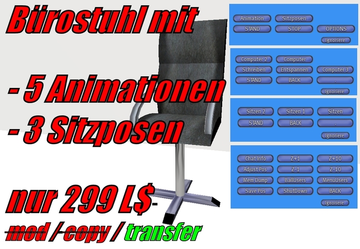 Second Life Marketplace - Chefsessel mit Menue + 5 Animation + 3 Posen ...
