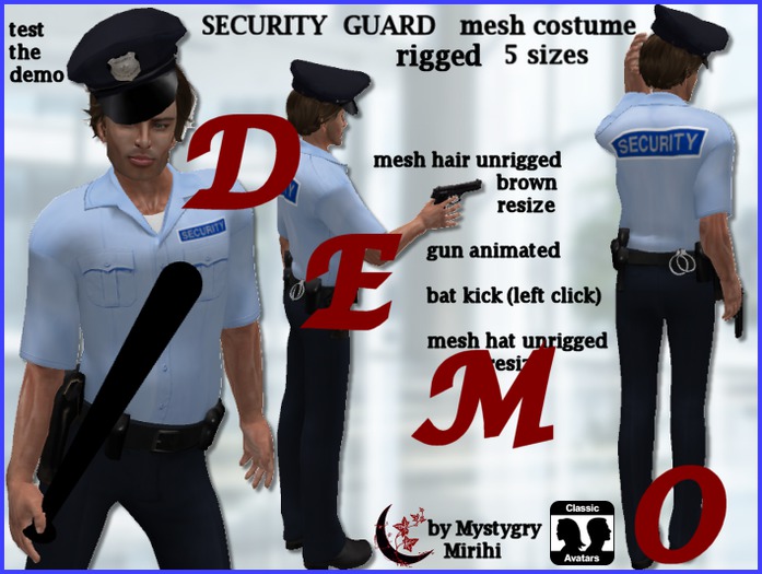 Second Life Marketplace - DEMO free Security guard costume mesh rigged ...