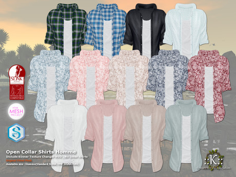 Second Life Marketplace - ::K:: Open Collar Shirts Homme DEMO