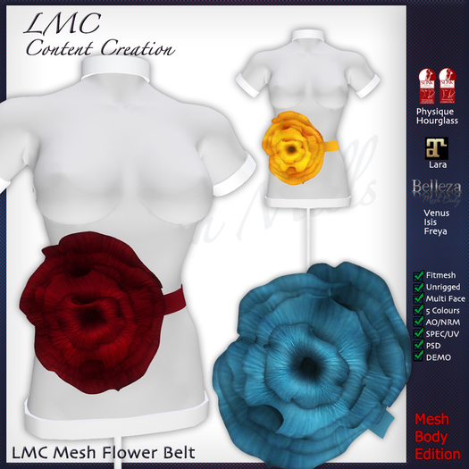 Second Life Marketplace - LMC Meshes -Flower Belt - Mesh Body Edition ...