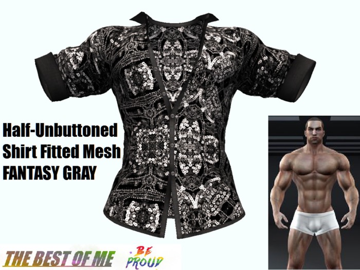 Second Life Marketplace - AESTHETIC Half-Unbuttoned Shirt - Fitted Mesh FANTASY GRAY