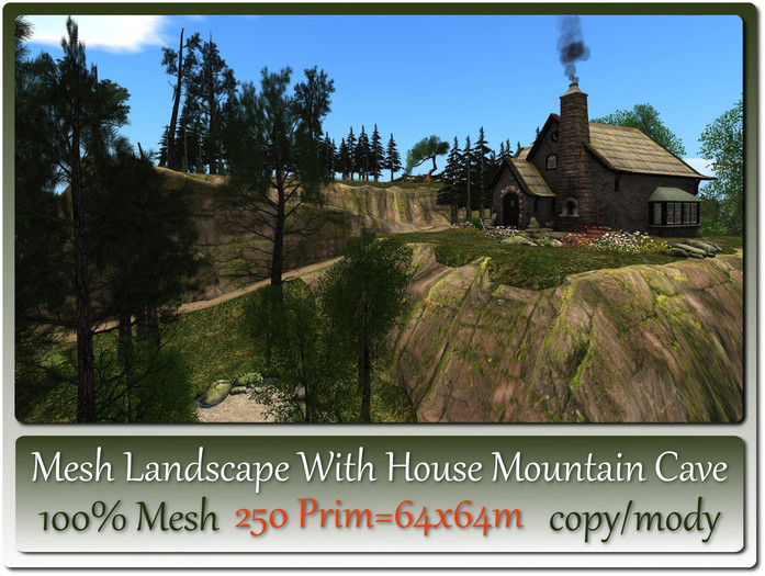 Second Life Marketplace - Mesh Landscape With House Mountain Cave 250 ...