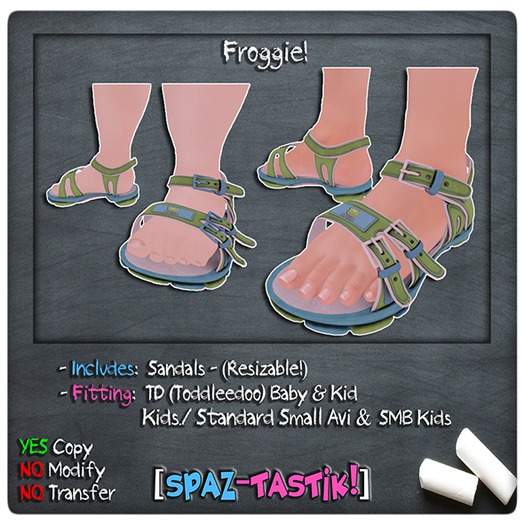 Second Life Marketplace - [Spaz] *KIDS SIZES* Sandals: Froggie!