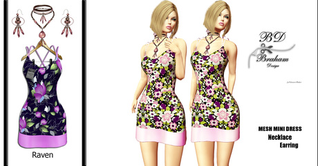 Second Life Marketplace - Braham Design Raven Purple Flower Dress Mesh