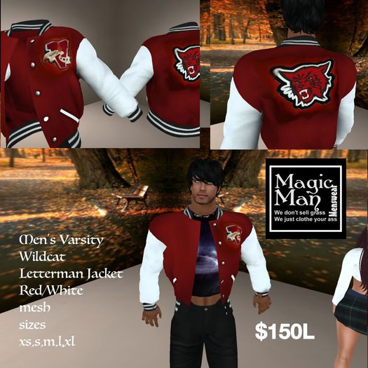 Second Life Marketplace - Men's Mesh Varsity Wildcat Letterman Jacket ...