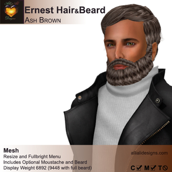 Second Life Marketplace - A&A Ernest Hair & Beard Ash Brown, boxed