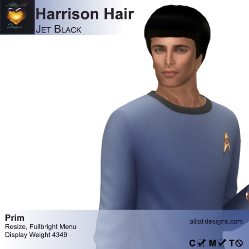 Second Life Marketplace - A&A Harrison Hair Jet Black. Low ARC moptop ...