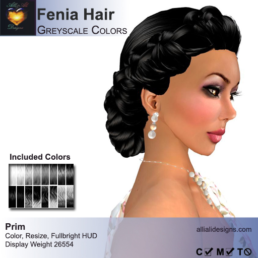 Second Life Marketplace - A&A Fenia Hair Greyscale Colors Pack. Elegant ...