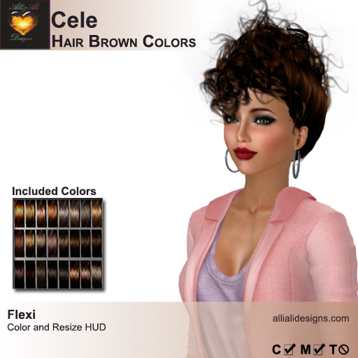 Second Life Marketplace - A&A Cele Hair Brown Colors Pack. Elegant updo ...
