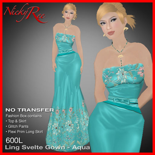 Second Life Marketplace - Nicky Ree Gowns - Ling Svelte Gown - Aqua