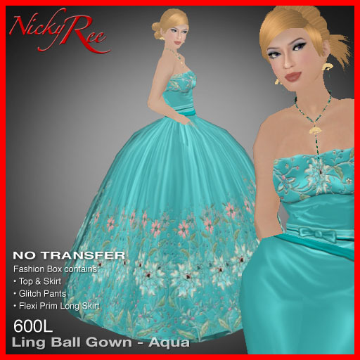 Second Life Marketplace - Nicky Ree Gowns - Ling Ball Gown - Aqua