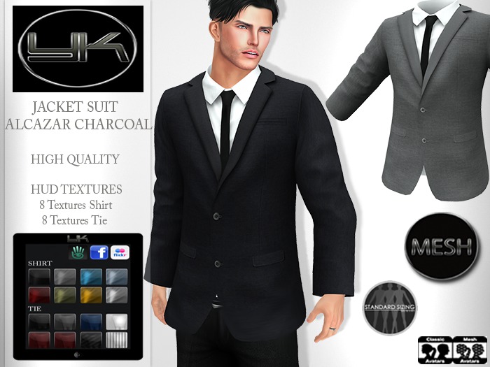 Second Life Marketplace - YACK - Mens MESH Jacket Suit Alcazar CHARCOAL ...
