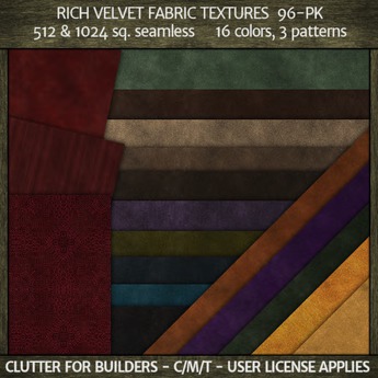 Second Life Marketplace - CLUTTER - RICH VELVET FABRIC TEXTURES 96-PK