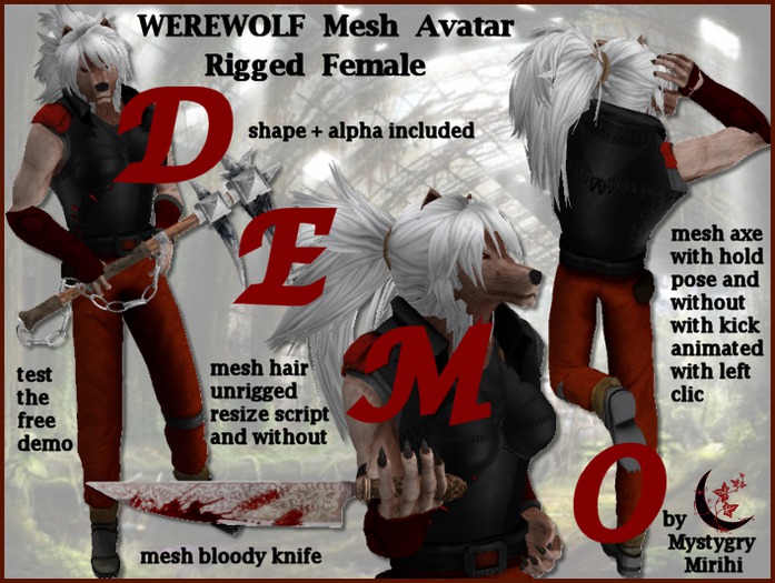 Second Life Marketplace - DEMO free Werewolf female mesh rigged avatar ...