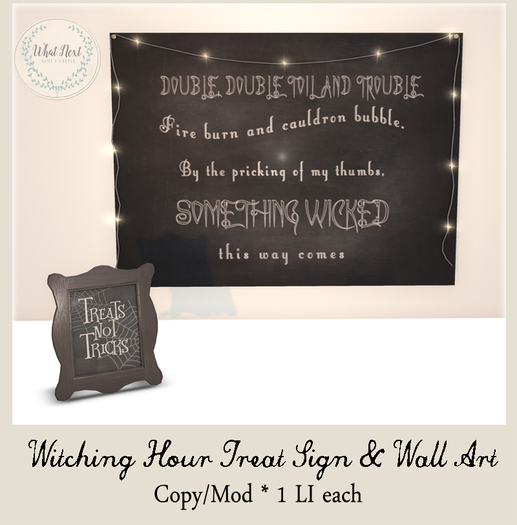 Second Life Marketplace - {what next} Witching Hour Treats Sign & Wall Art