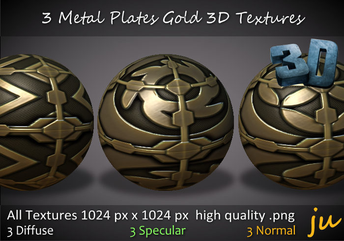 Second Life Marketplace - JU 3 Metal Plates Gold 3D Textures Full Perm
