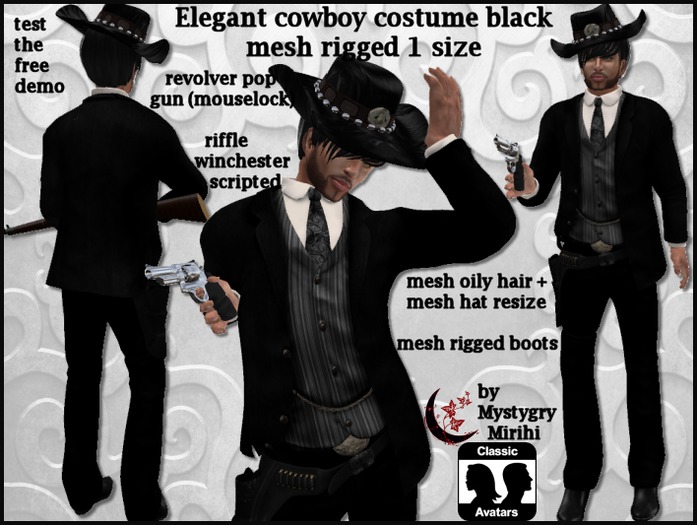 Second Life Marketplace - Elegant cowboy black costume mesh rigged ...