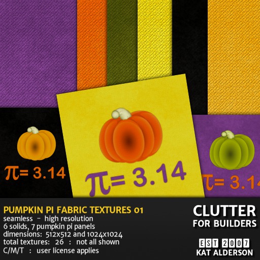 Second Life Marketplace - CLUTTER - PUMPKIN PI FABRIC TEXTURES 01 26-PK