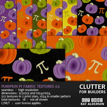 Second Life Marketplace - CLUTTER - PUMPKIN PI FABRIC TEXTURES 02 18-PK