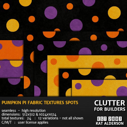 Second Life Marketplace - CLUTTER - PUMPKIN PI FABRIC TEXTURES SPOTS 24-PK