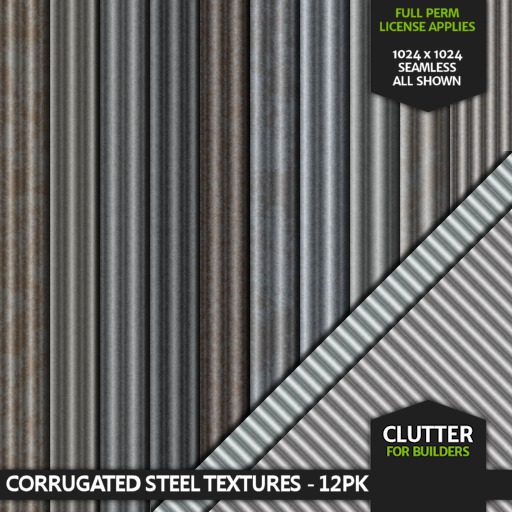 Second Life Marketplace - CLUTTER - Corrugated Steel Textures - 12-PK