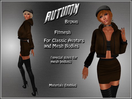 Second Life Marketplace - Autumn miniskirt hoodie Outfit Brown SALE