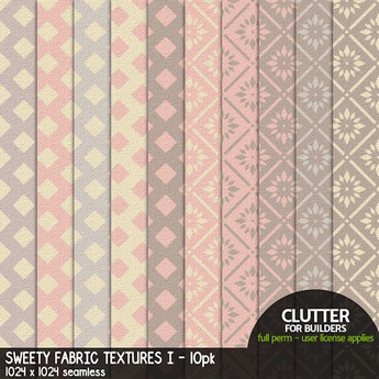 Second Life Marketplace - CLUTTER - Sweety Fabric Textures I - 10-pk